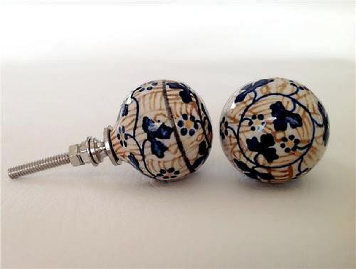 Europa Porcelain Cabinet Knobs Drawer Pulls Blue and Brown – Dwyer Home Collection