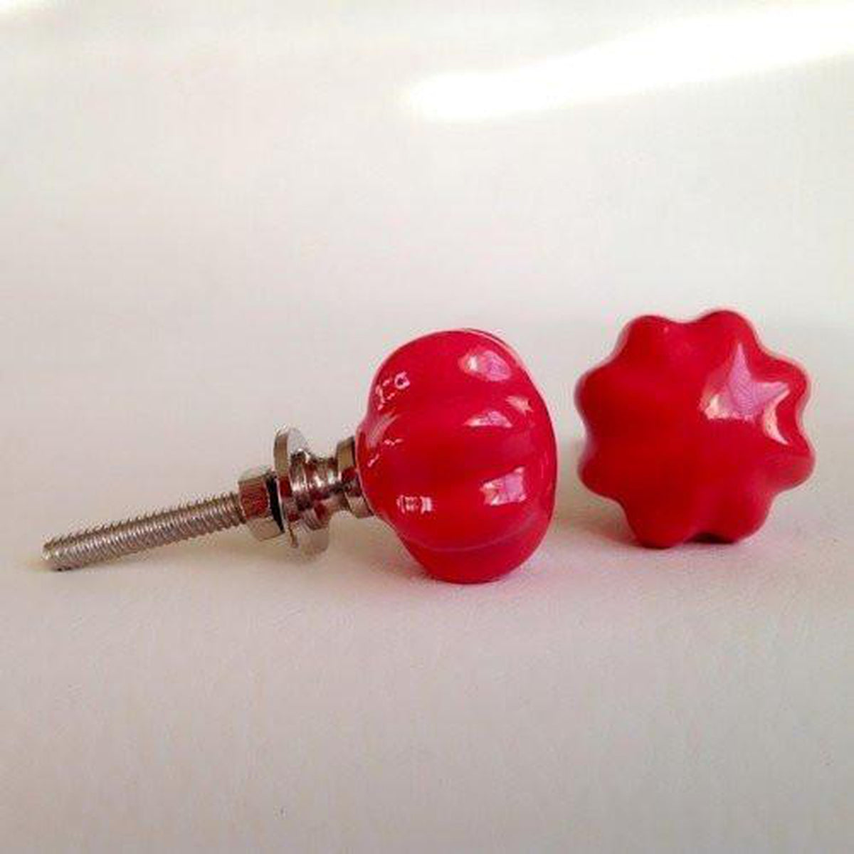 Scalloped Red Porcelain Cabinet Knobs Drawer Pulls 1 Inch – Dwyer Home Collection